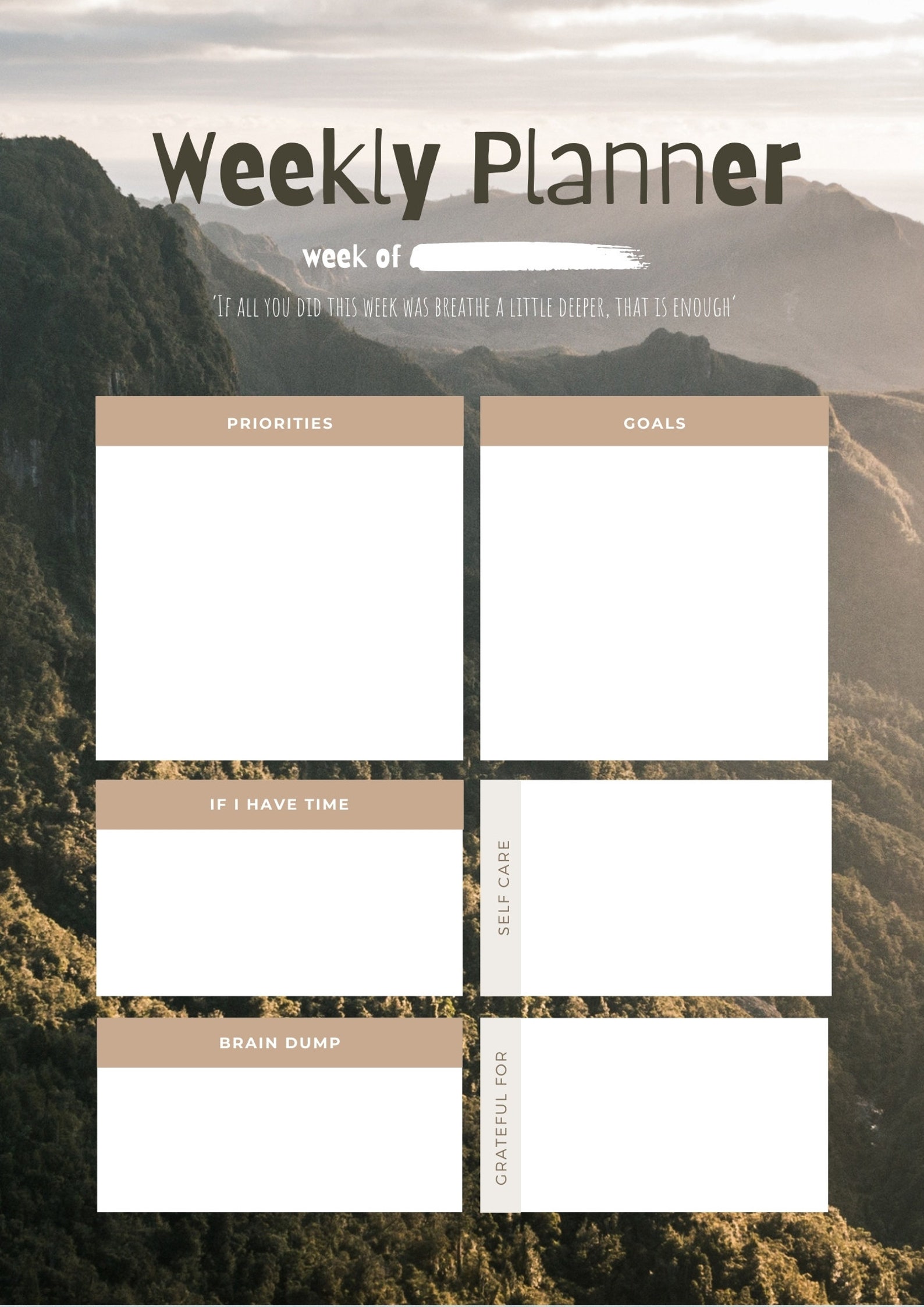 Boho Printable Weekly Planner undated Minimal Design Goals Self Care ...