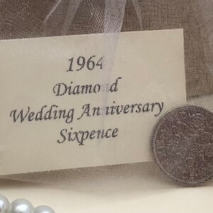 1964 Sixpence Diamond Wedding Anniversary Gift in Organza Gift Bag for 60th Card Traditional ...
