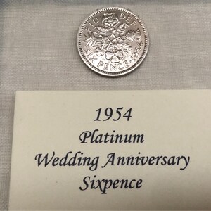 1954 Sixpence Platinum Wedding Anniversary Gift in Organza Bag Traditional Gift 70 Years ...