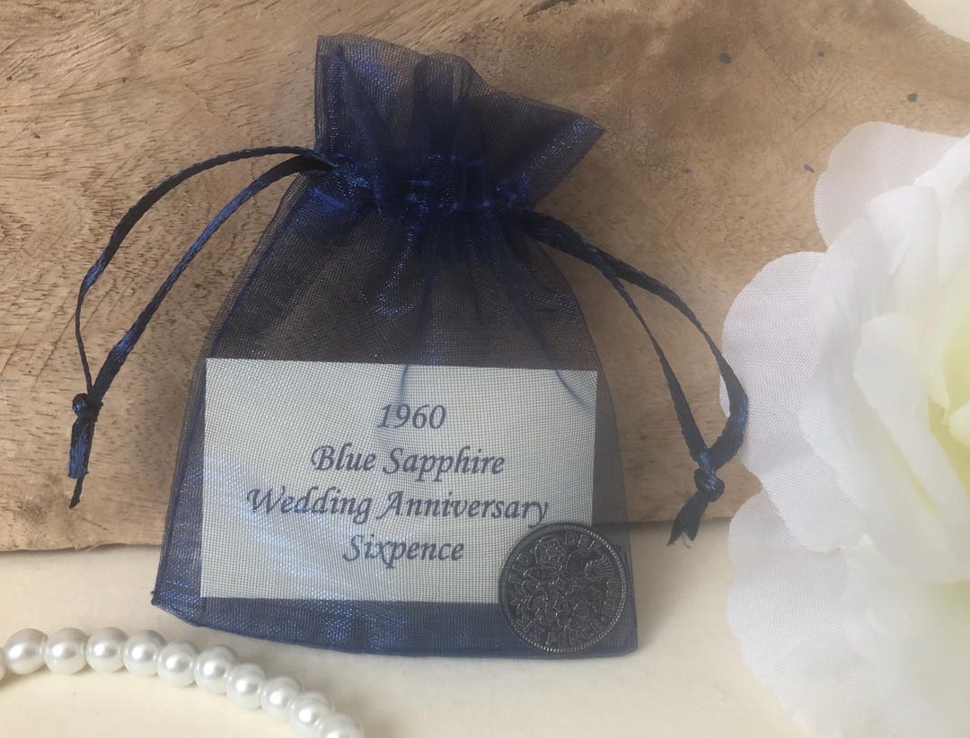 1960 Sixpence 65th Blue Sapphire Wedding Anniversary Gift - for 65th Wedding Anniversary Card ...
