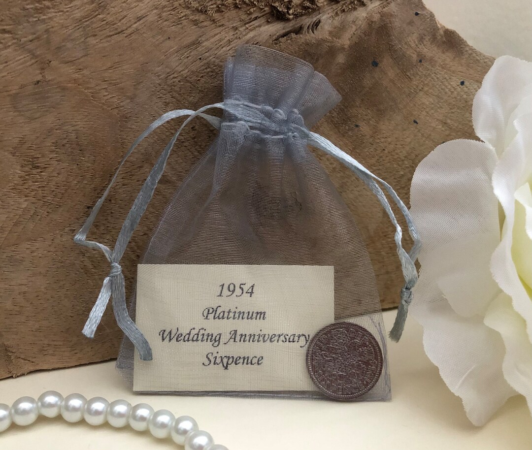 1954 Sixpence Platinum Wedding Anniversary Gift in Organza Bag Traditional Gift 70 Years ...