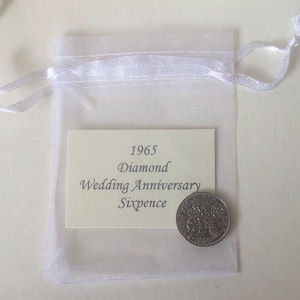 1965 Sixpence Diamond Wedding Anniversary Gift - in Organza Gift Bag - for 60th Card ...