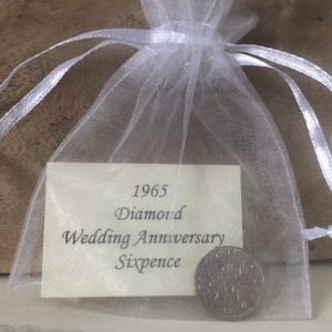 1965 Sixpence Diamond Wedding Anniversary Gift - in Organza Gift Bag - for 60th Card ...