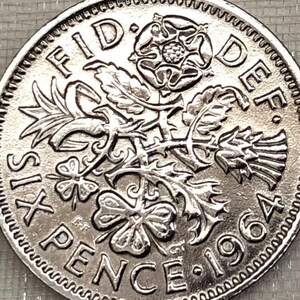 1964 Sixpence Diamond Wedding Anniversary Gift in Organza Gift Bag for 60th Card Traditional ...