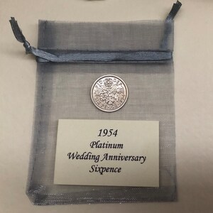 1954 Sixpence Platinum Wedding Anniversary Gift in Organza Bag Traditional Gift 70 Years ...