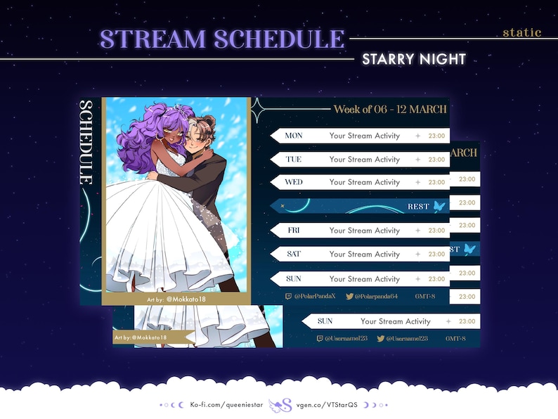 Starry Night Vtuber Schedule | Cosmic Butterfly Stream Planner (PNG + PSD) | Celestial Twitch ...