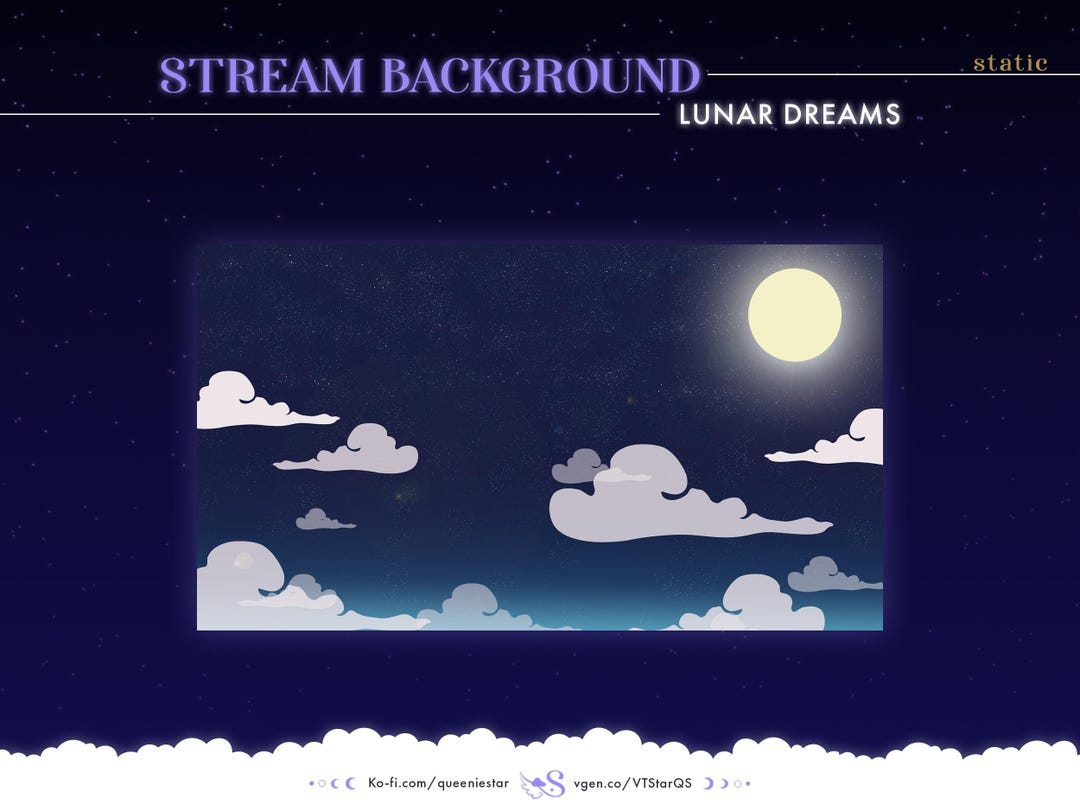 Moonlit Sky Vtuber Stream Background: Lunar Dreams (PNG Digital ...