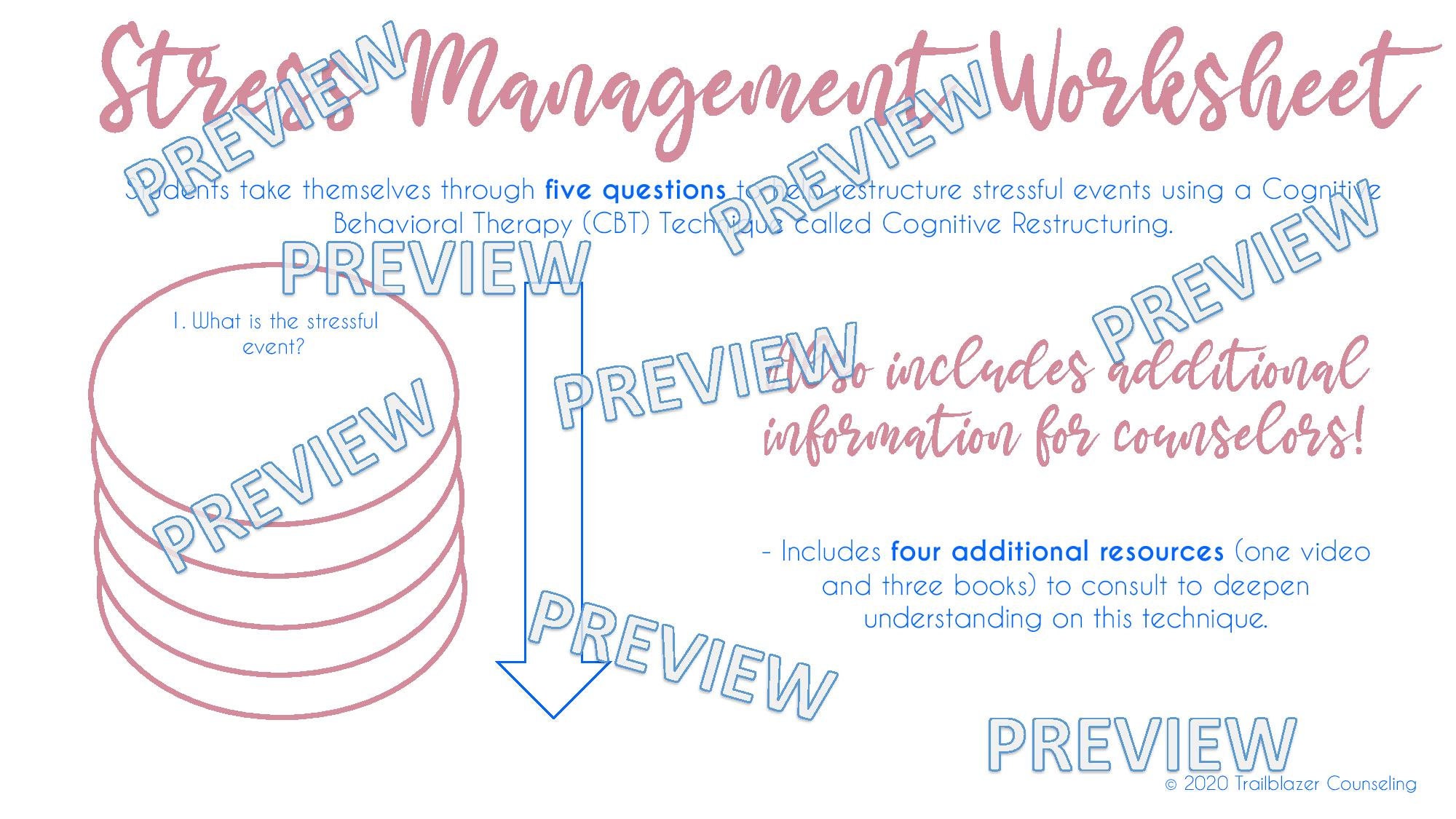 Instant Download - Stress Management Worksheet to Learn Cognitive ...