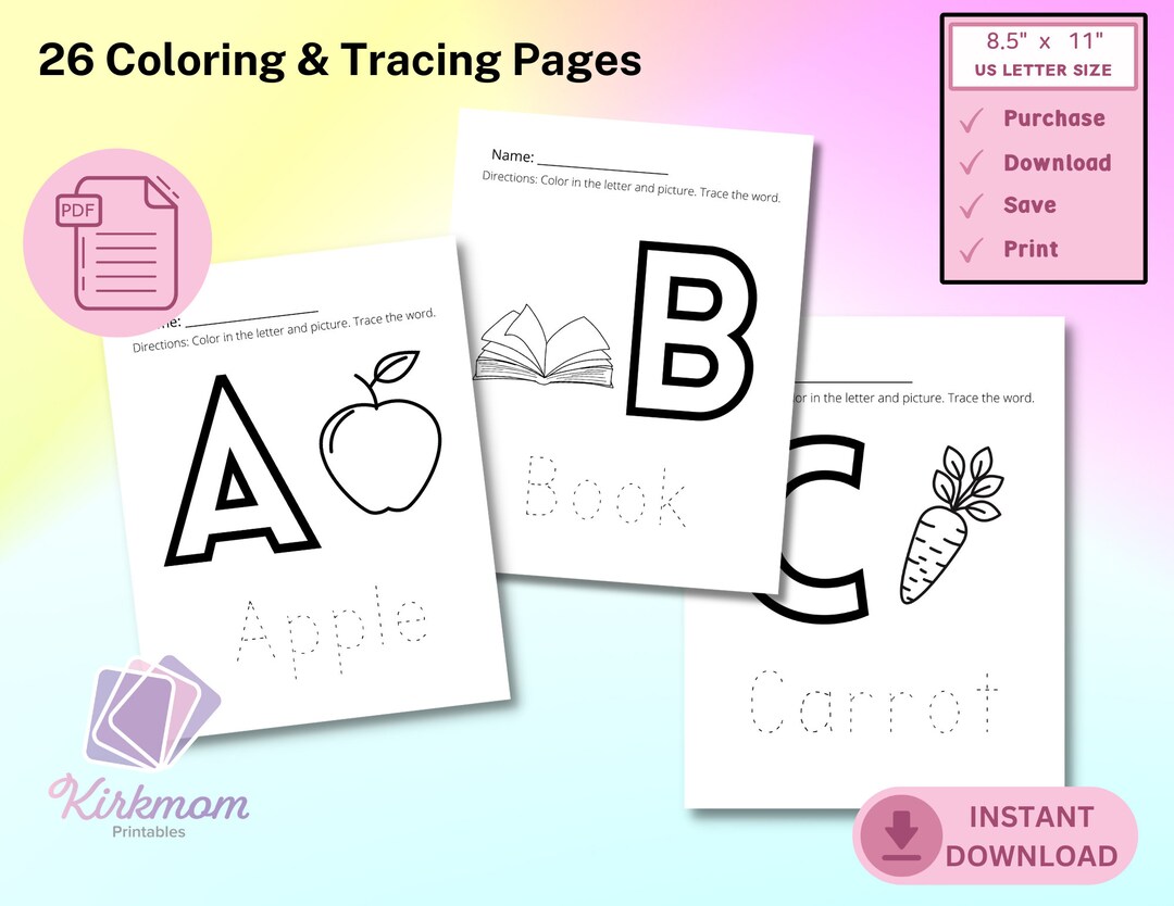 ABC Coloring & Tracing Alphabet Preschool/pre-kindergarten - Etsy