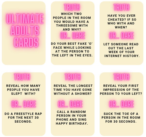 Adults Only Truth Or Dare Printable Party Game 40 Cards Etsy Canada