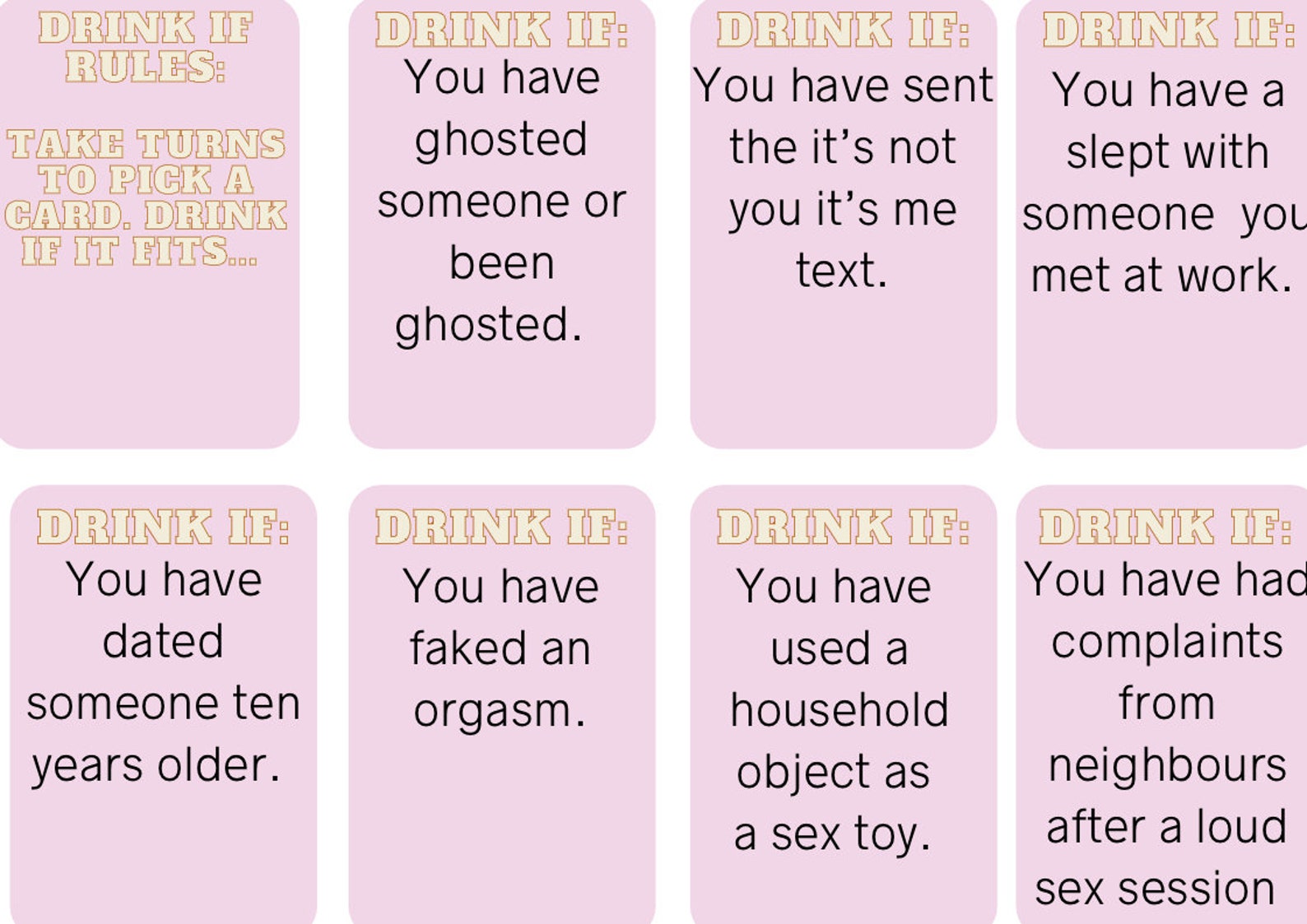 Downloadable and Printable Drinking Card Games Over 18’s: Drink If ...