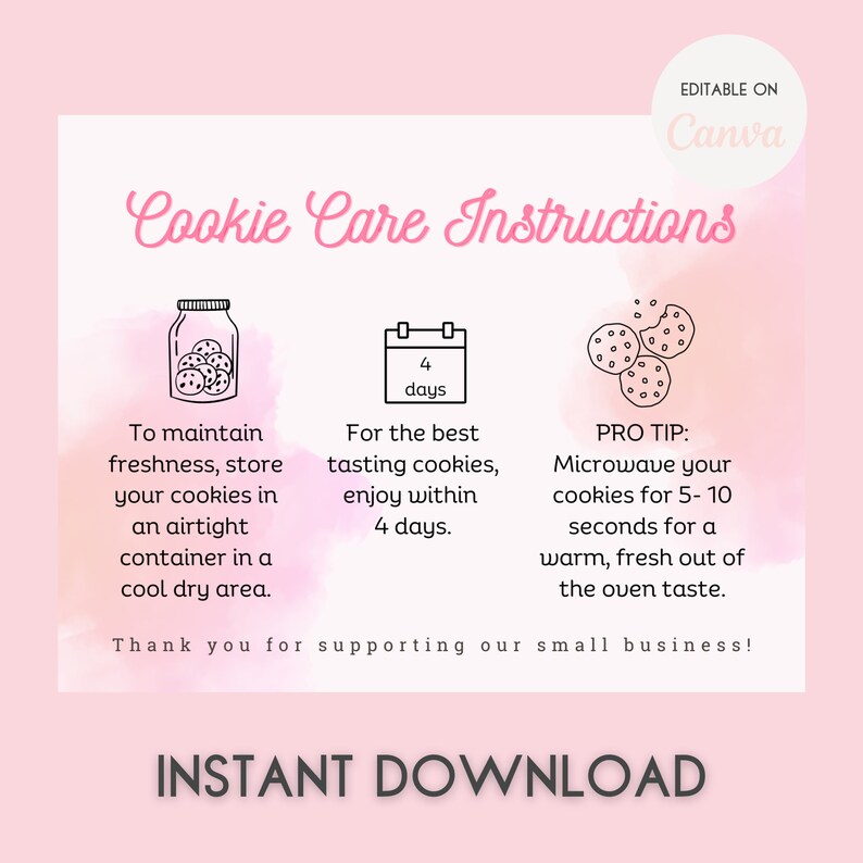 Cookie Care Instructions Card for Cookie Business Customer Care Card - Etsy