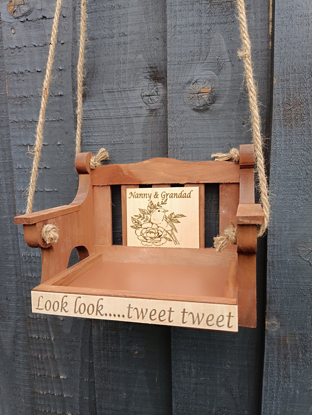 Personalised Swing Seat Bird Feeder Bird Table Hanging Food Birdhouse ...