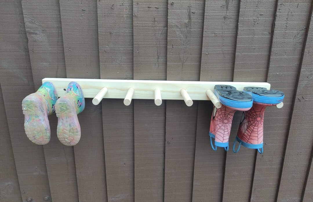 Welly Wellington Wellies Wooden Rack Boot Holder Wall Mounted Shoe ...