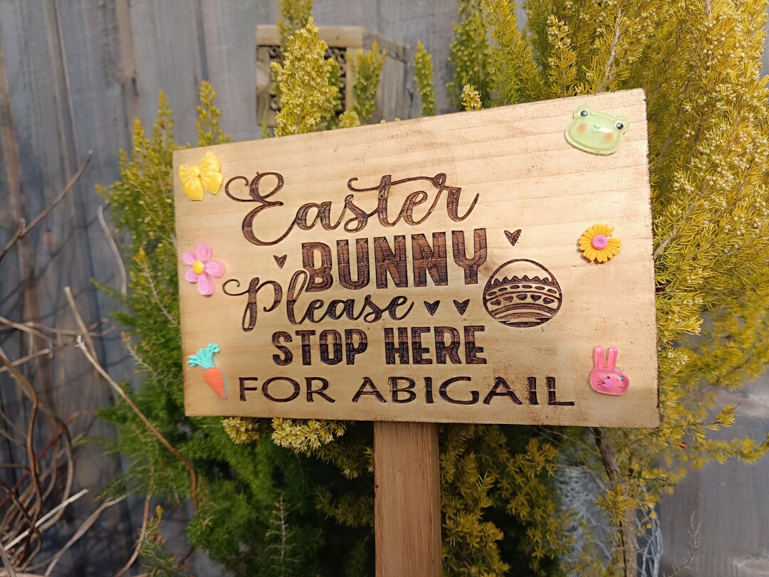 Personalised Easter Bunny Stop Here Sign, Easter Sign, Easter Decor ...