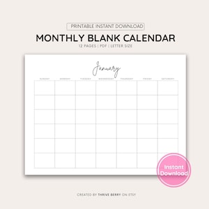 Printable Blank Calendar Landscape, Desk Calendar Printable Blank ...