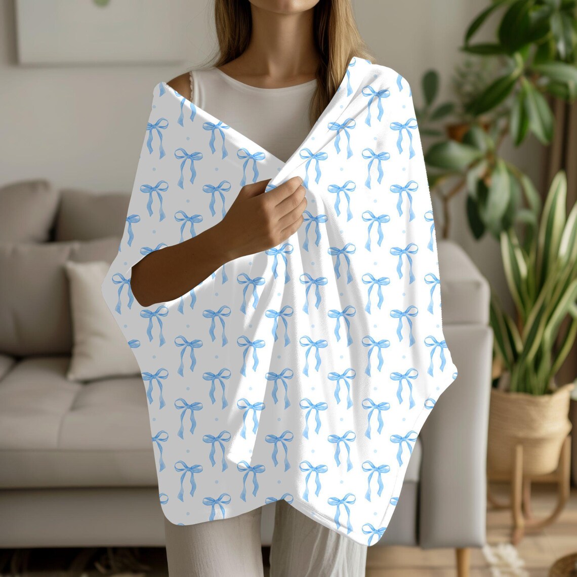 Blue Coquette Blanket, Grandmillenial Gift, Trendy Coquette Throw ...