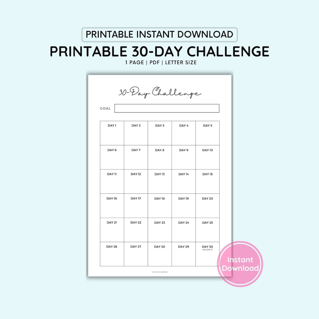 30 Day Challenge Goal Tracker: Print and Stay Motivated! Printable ...