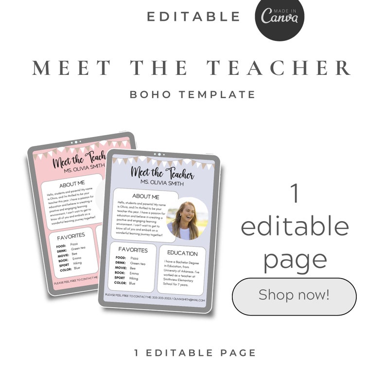 Meet the Teacher Editable Canva Template for Teachers - Etsy