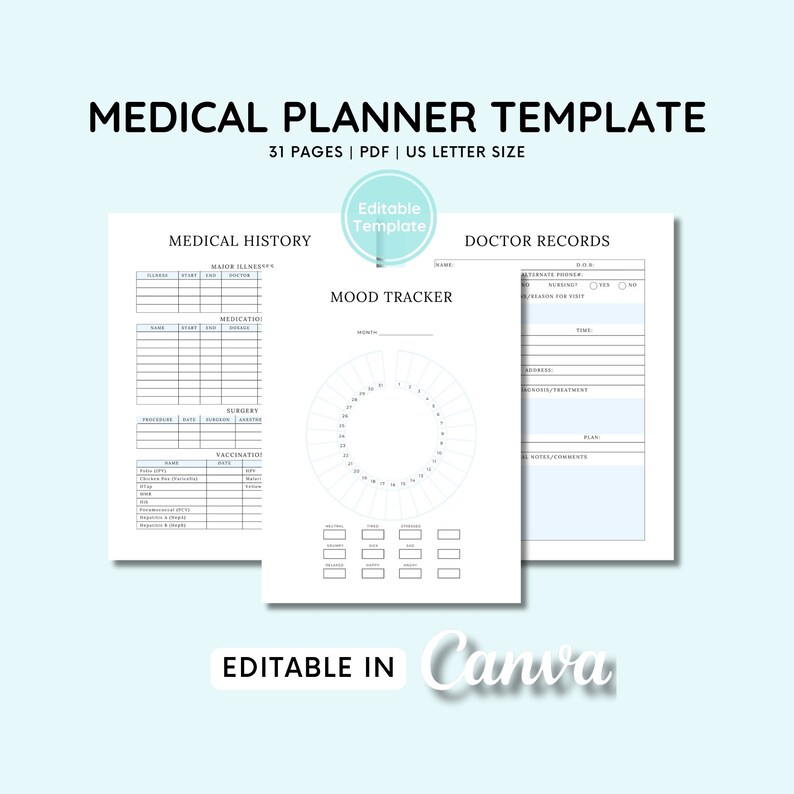 Editable Health Planner, Printable Health Tracker Template, Doctor ...