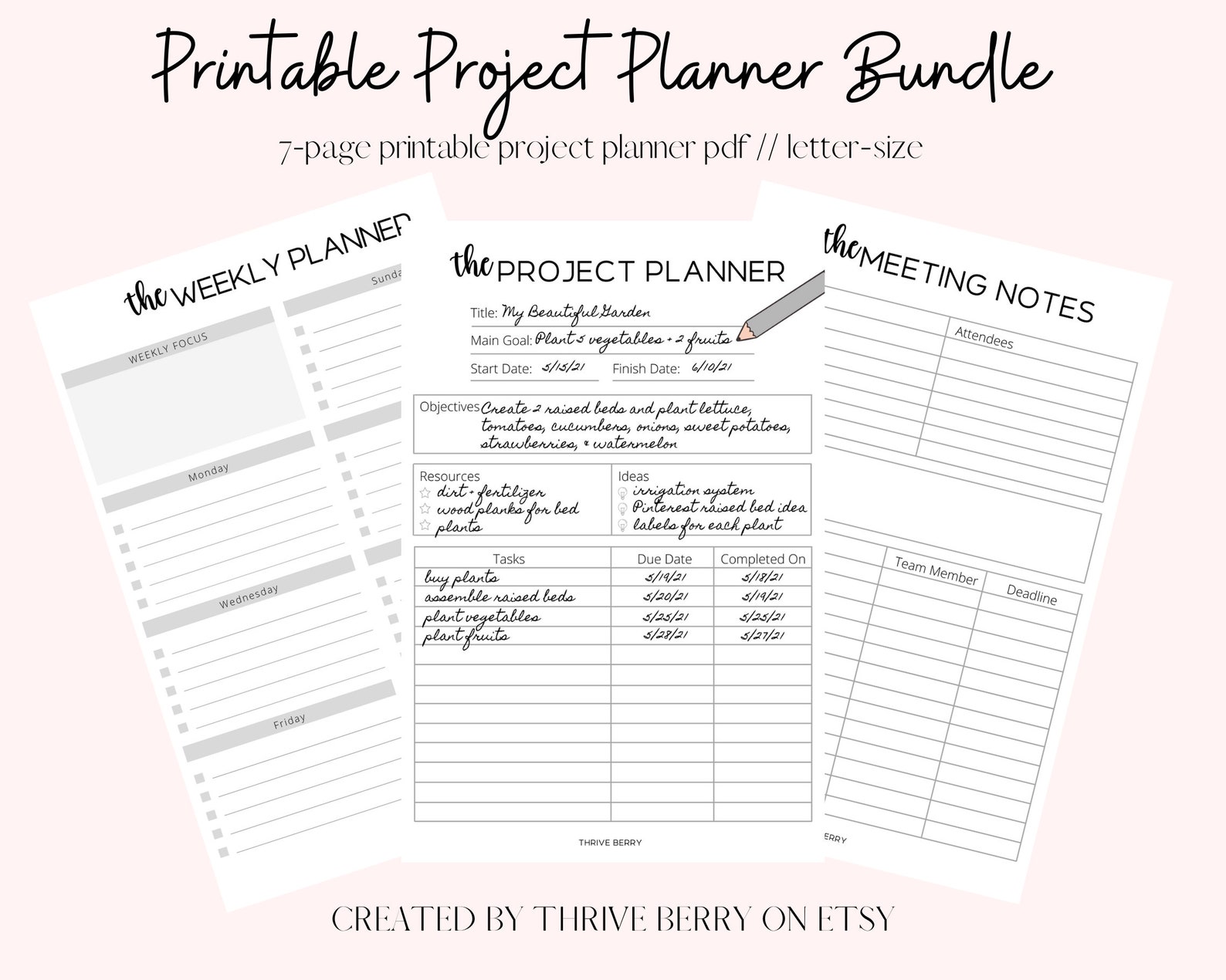 Project Planning Bundle Printable Project Plan Task List Business ...