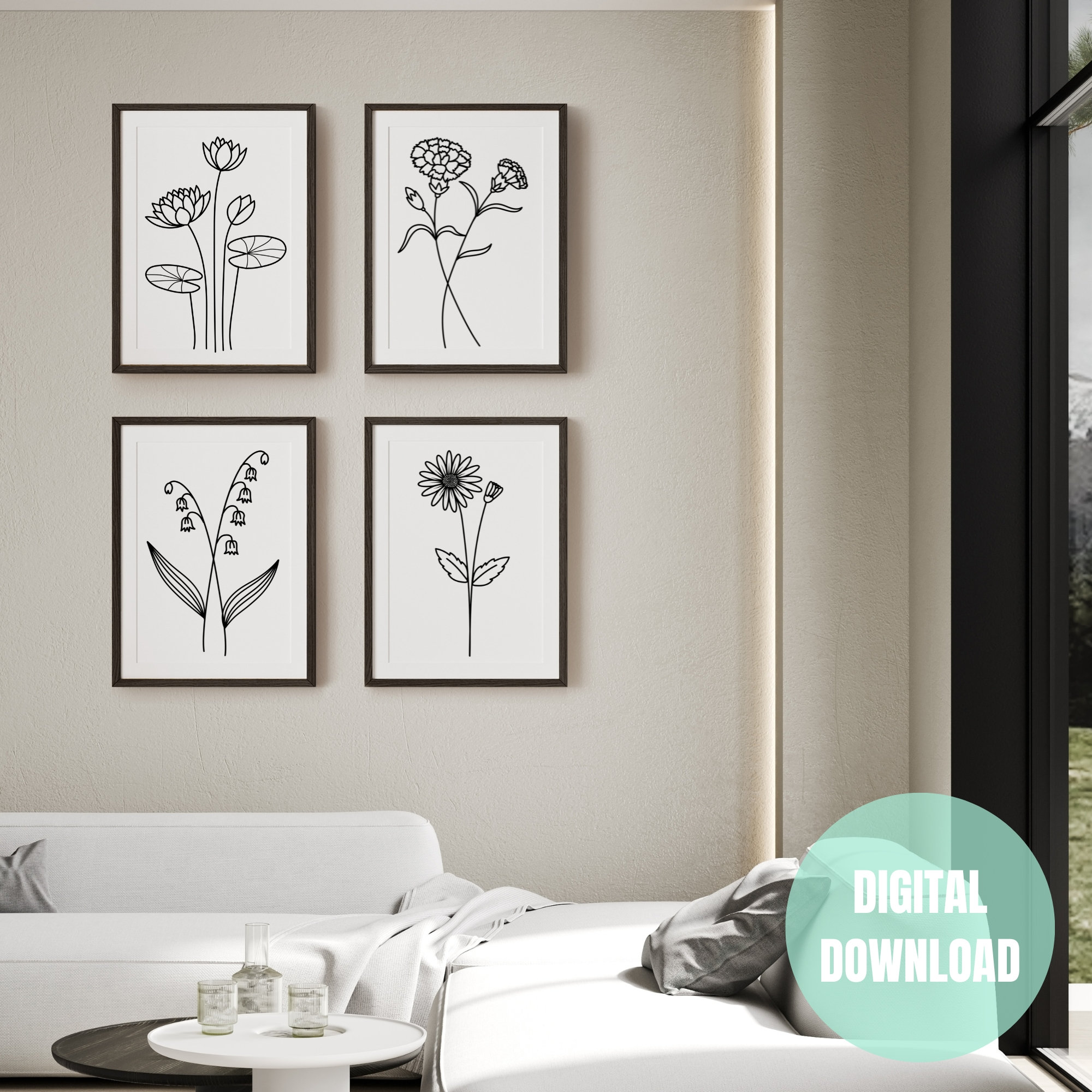 Birthday Month Flower Wall Art Printable Decor, Personalized Gift ...