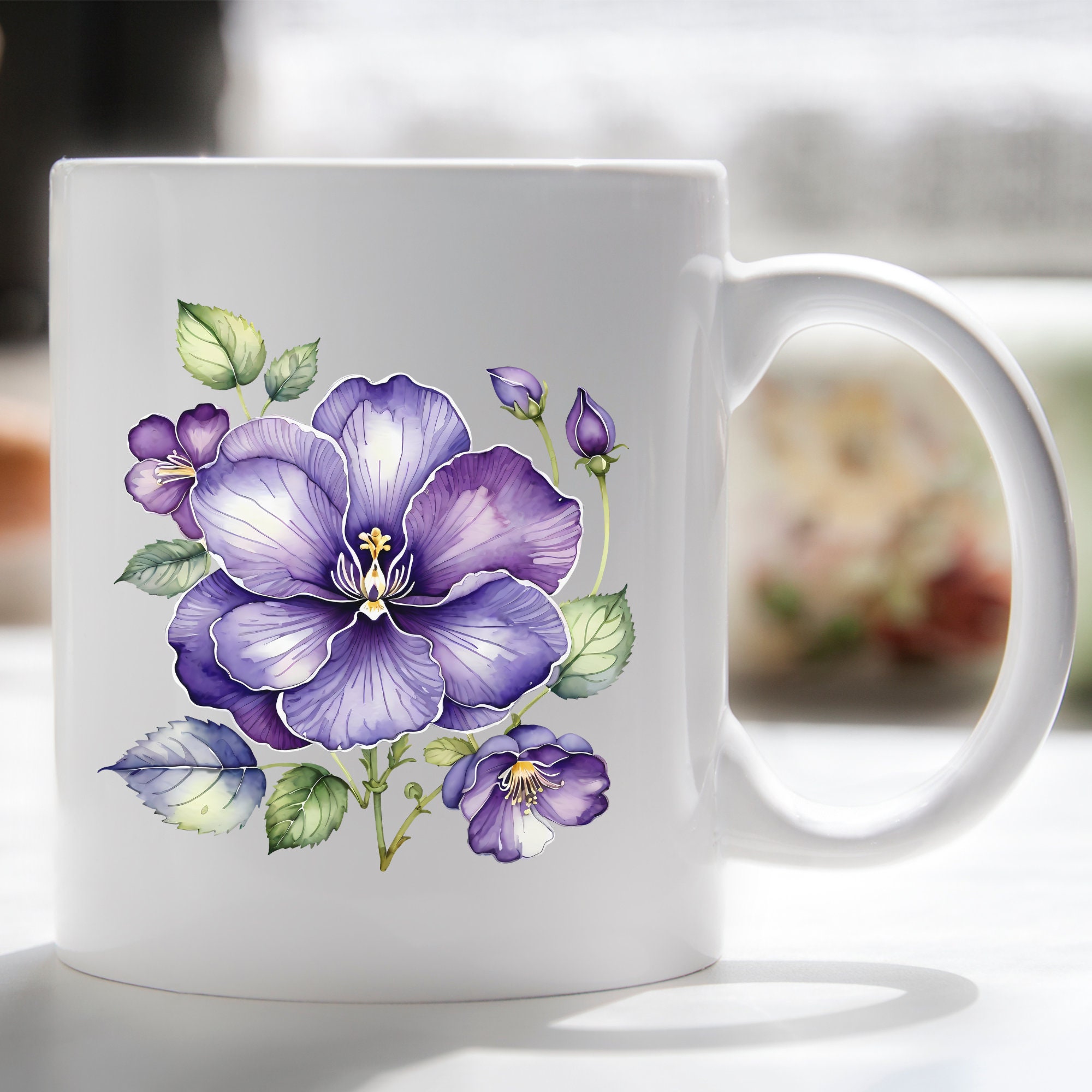 February Birth Flower Mug: Custom Birthday Month Coffee Cup, Violet ...