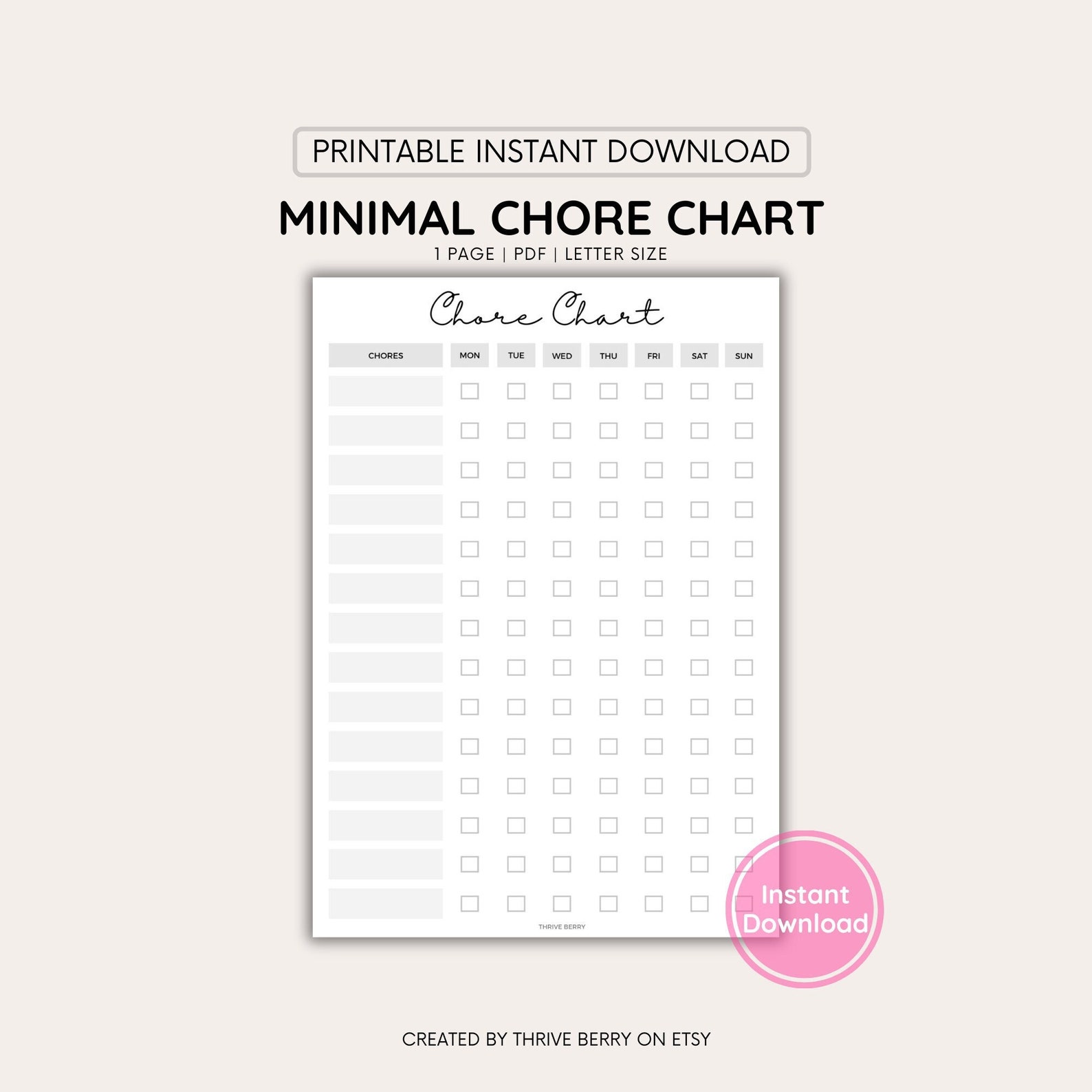 Printable Chore Chart, Chore Chart Printable, Chore Chart for Adults ...