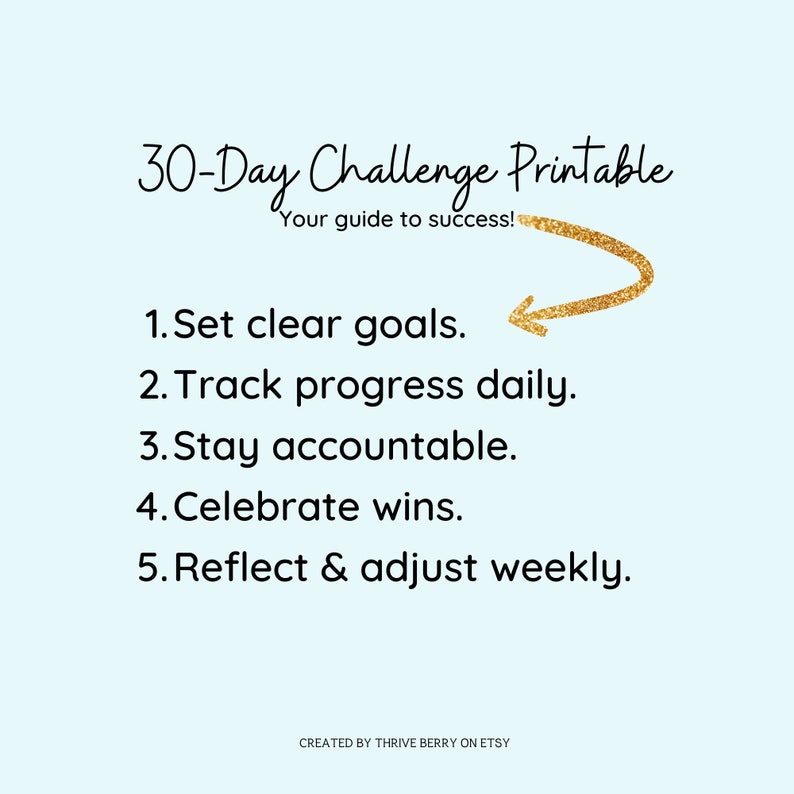 30 Day Challenge Printable Tracker, 30 Day Habit Tracker Goal Sheet for ...