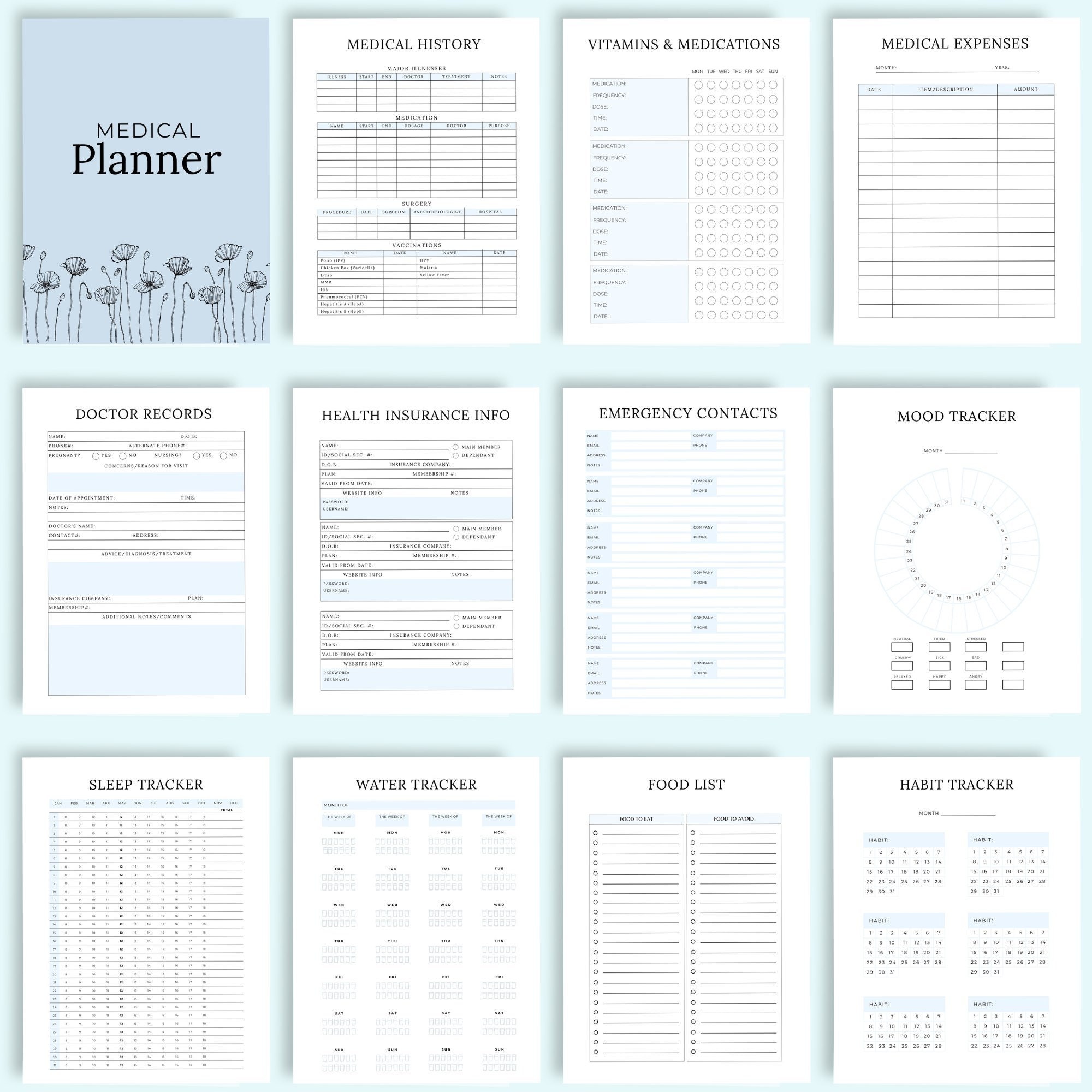 Editable Health Planner, Printable Health Tracker Template, Doctor ...