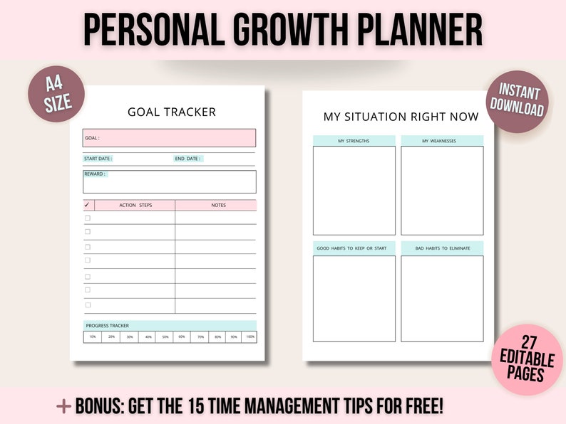 Personal Development Planner Template, Personal Growth Journal ...