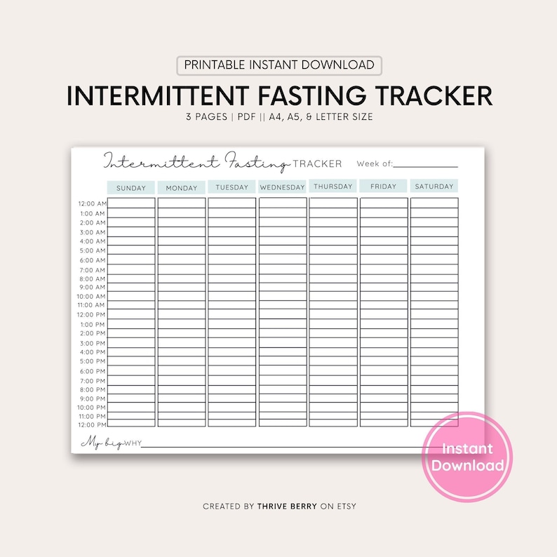 Printable Intermittent Fasting Tracker, Intermittent Fasting Journal ...