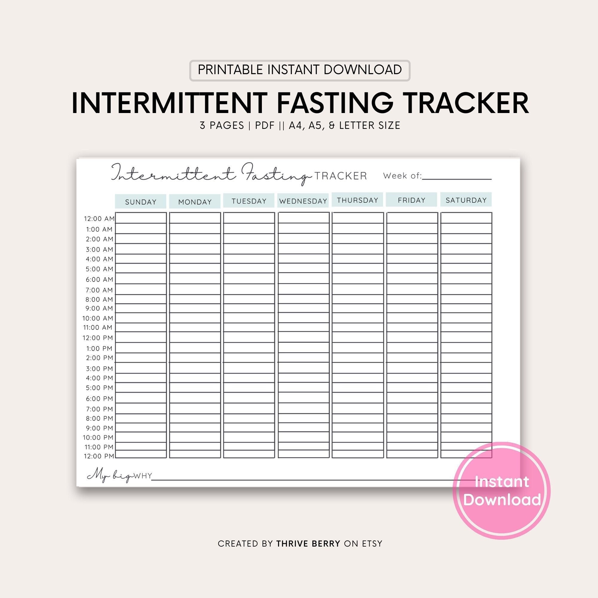 Printable Intermittent Fasting Tracker, Intermittent Fasting Journal ...