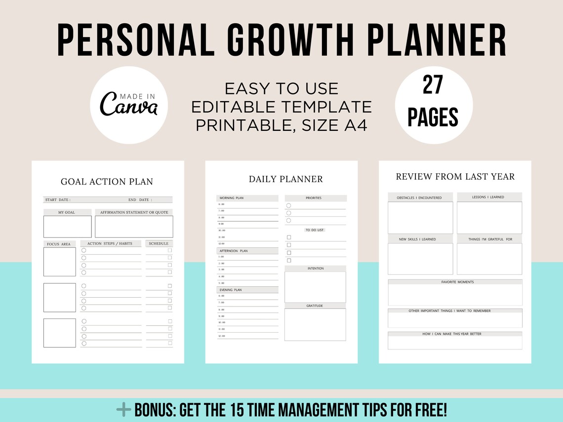 Personal Growth Journal Template, Editable Canva Template, Personal ...