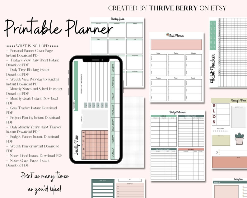 Printable Planner Bundle, Daily Planning Sheet, Printable Planner PDF ...