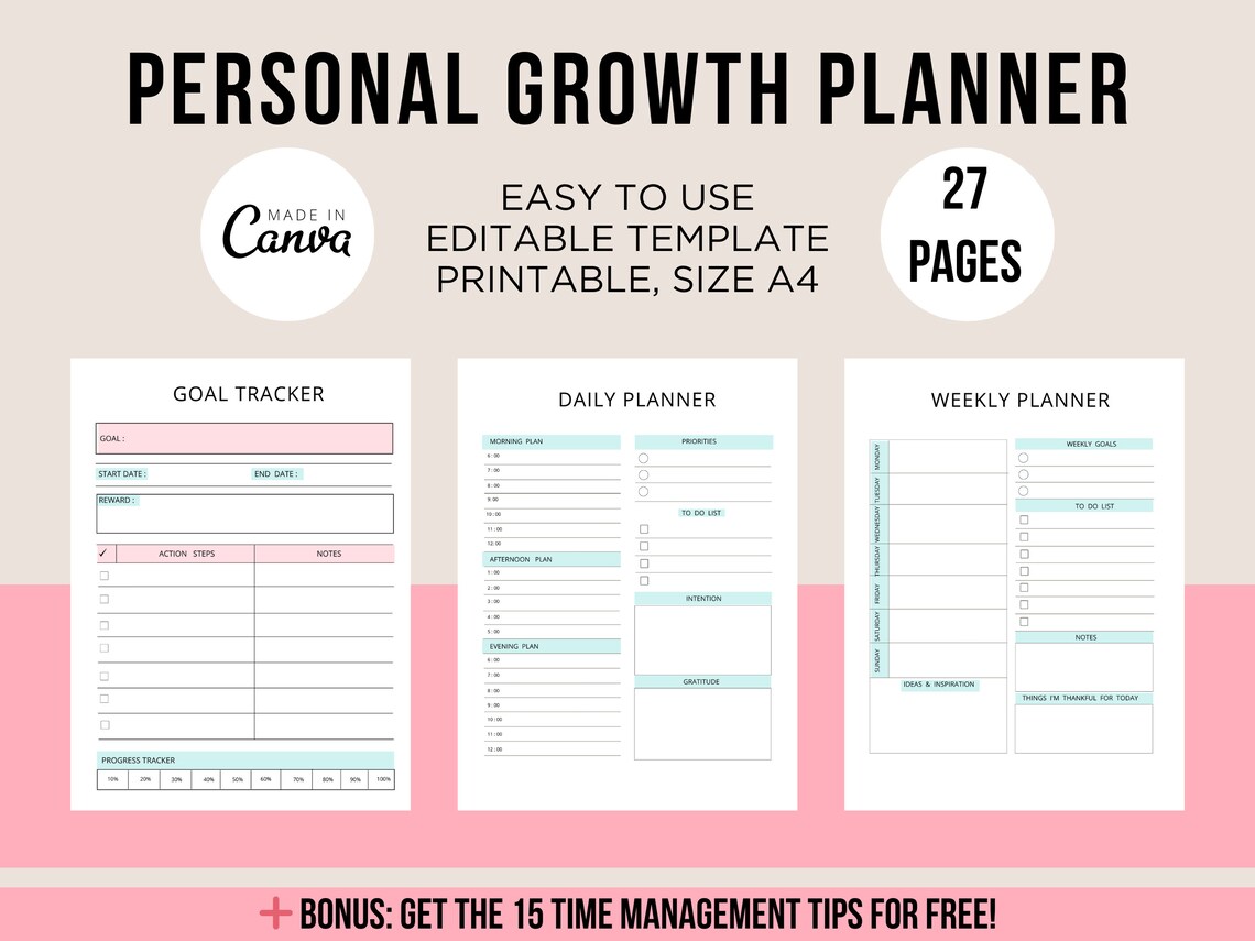 Personal Development Planner Template, Personal Growth Workbook ...