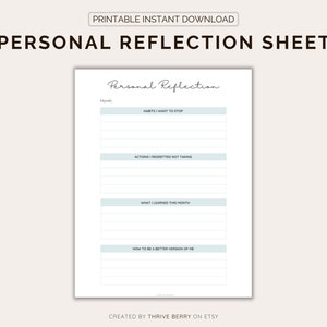 Printable Daily Reflection Sheets, Reflection Planner, Daily Reflection ...