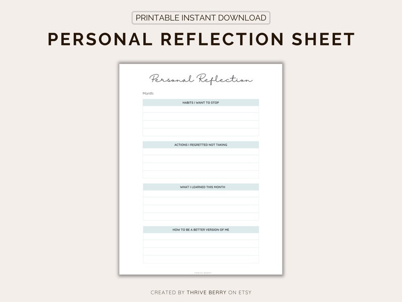 Printable Daily Reflection Sheets, Reflection Planner, Daily Reflection ...