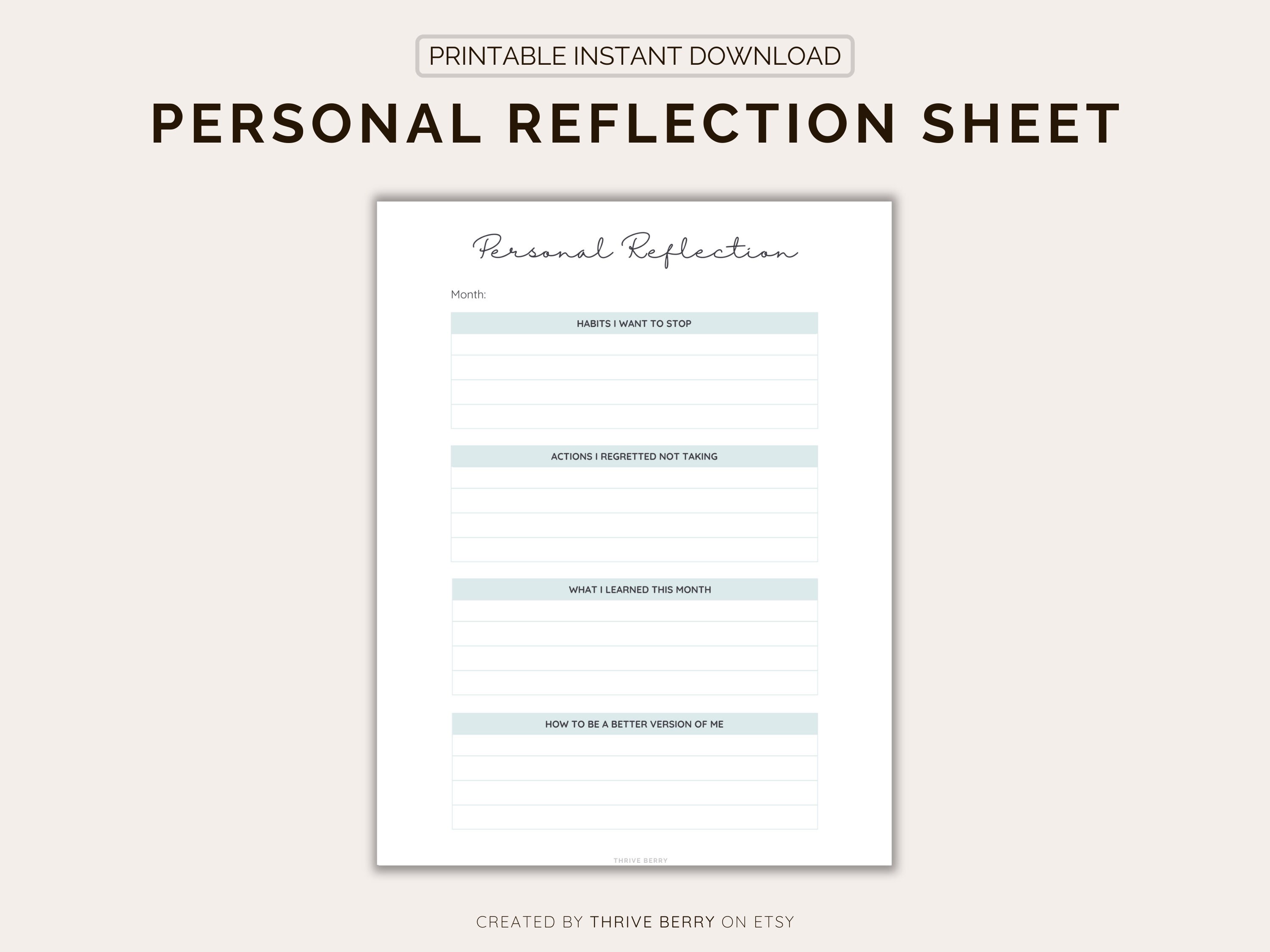 Printable Daily Reflection Sheets, Reflection Planner, Daily Reflection ...