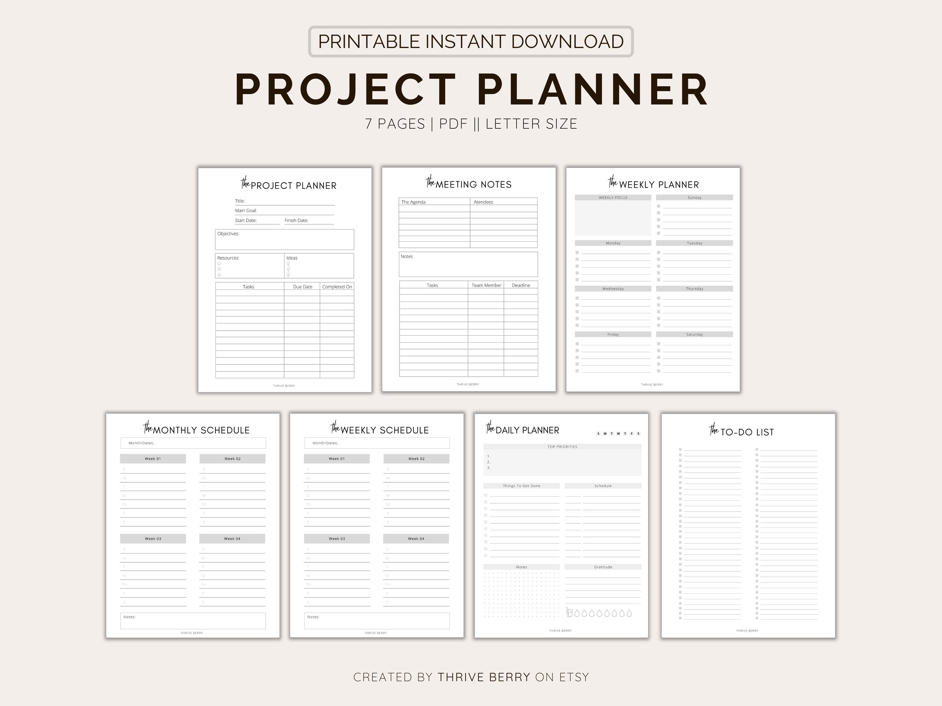 Printable Project Planner Work Planner Business Planner Productivity ...