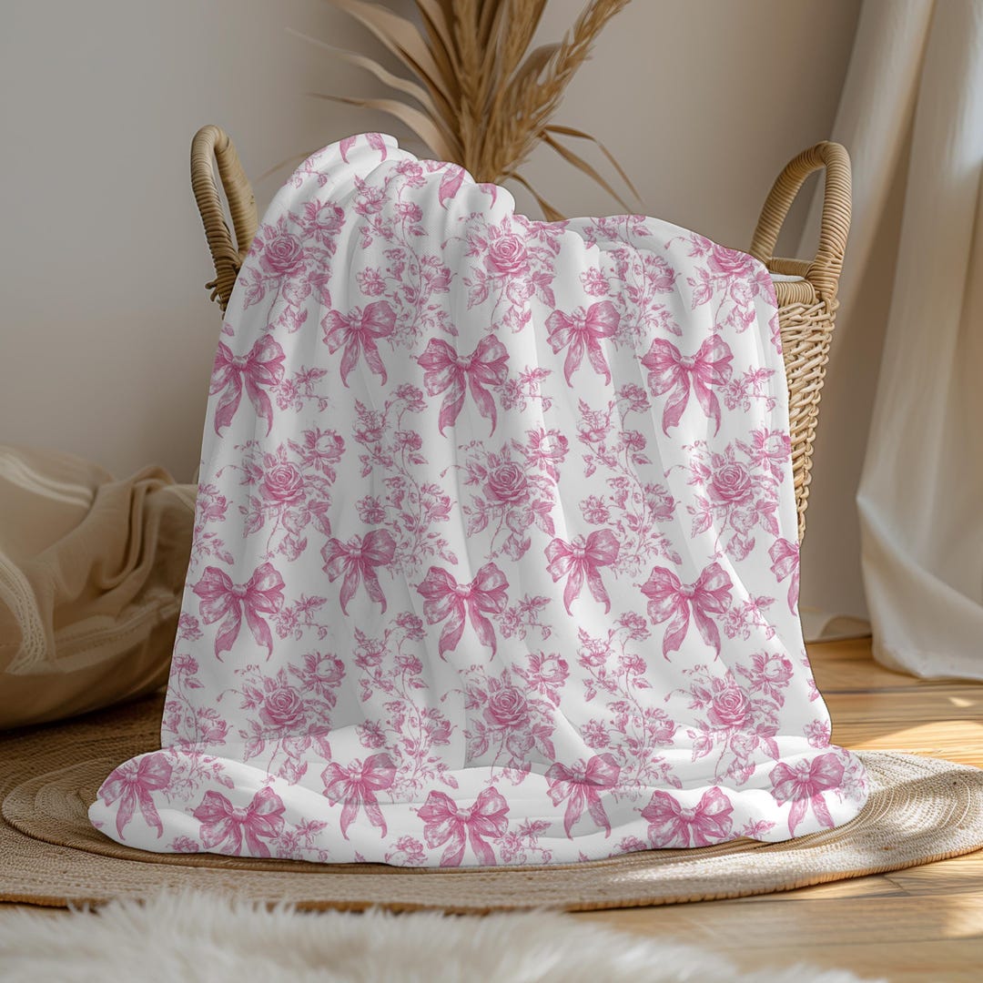 Vintage Pink Toile Blanket, Perfect Gift for Her, Cozy Home Accent ...