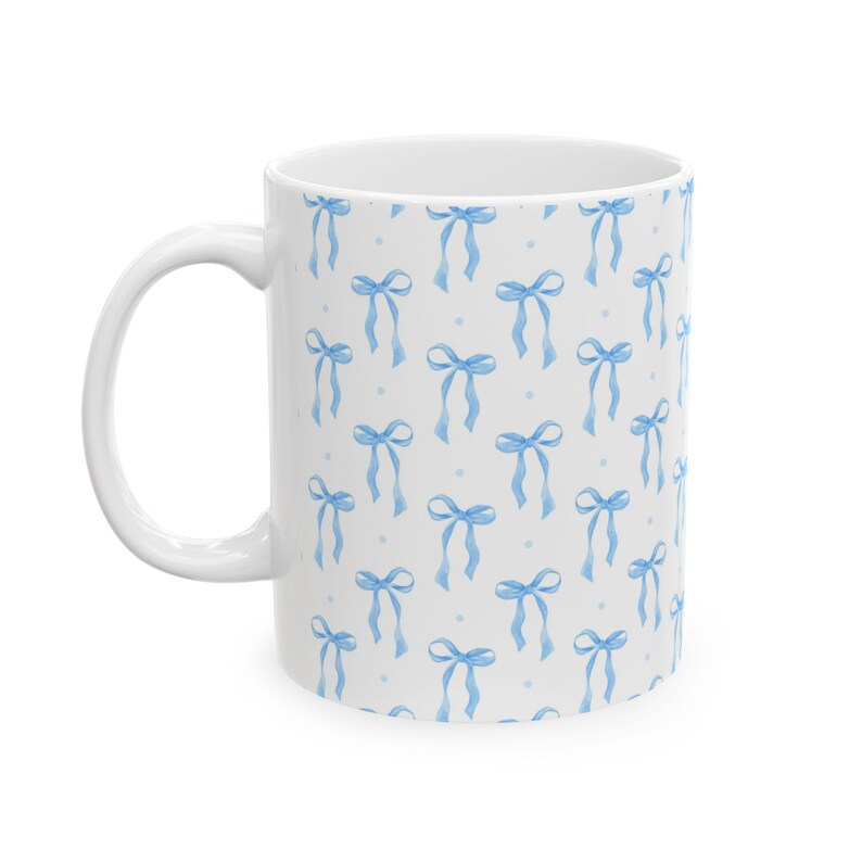 Coquette Bow Mug, Trendy Coquette Mug, Blue and Coffee White Mug, Girly ...