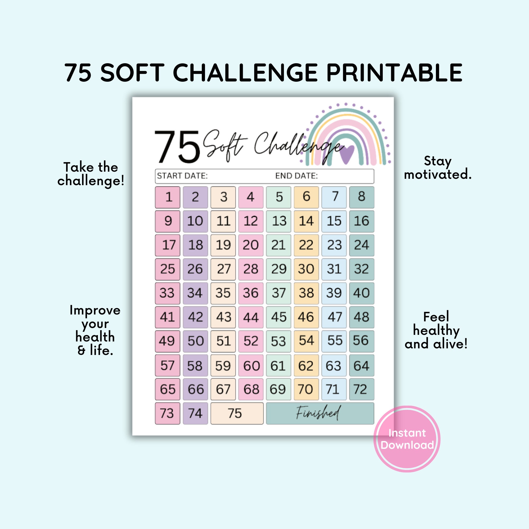 75 Day Soft Challenge Printable Bundle, Fitness Journal, Fitness ...