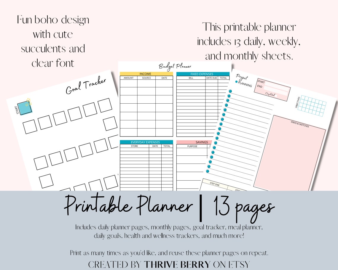 Printable Planner Bundle, Printable Planner PDF, Daily Planner PDF ...