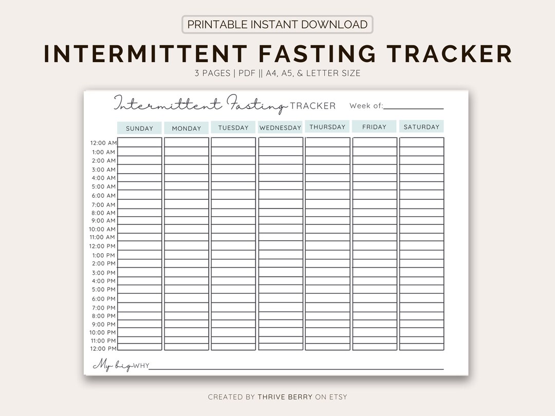 Printable Intermittent Fasting Tracker, Intermittent Fasting Journal ...