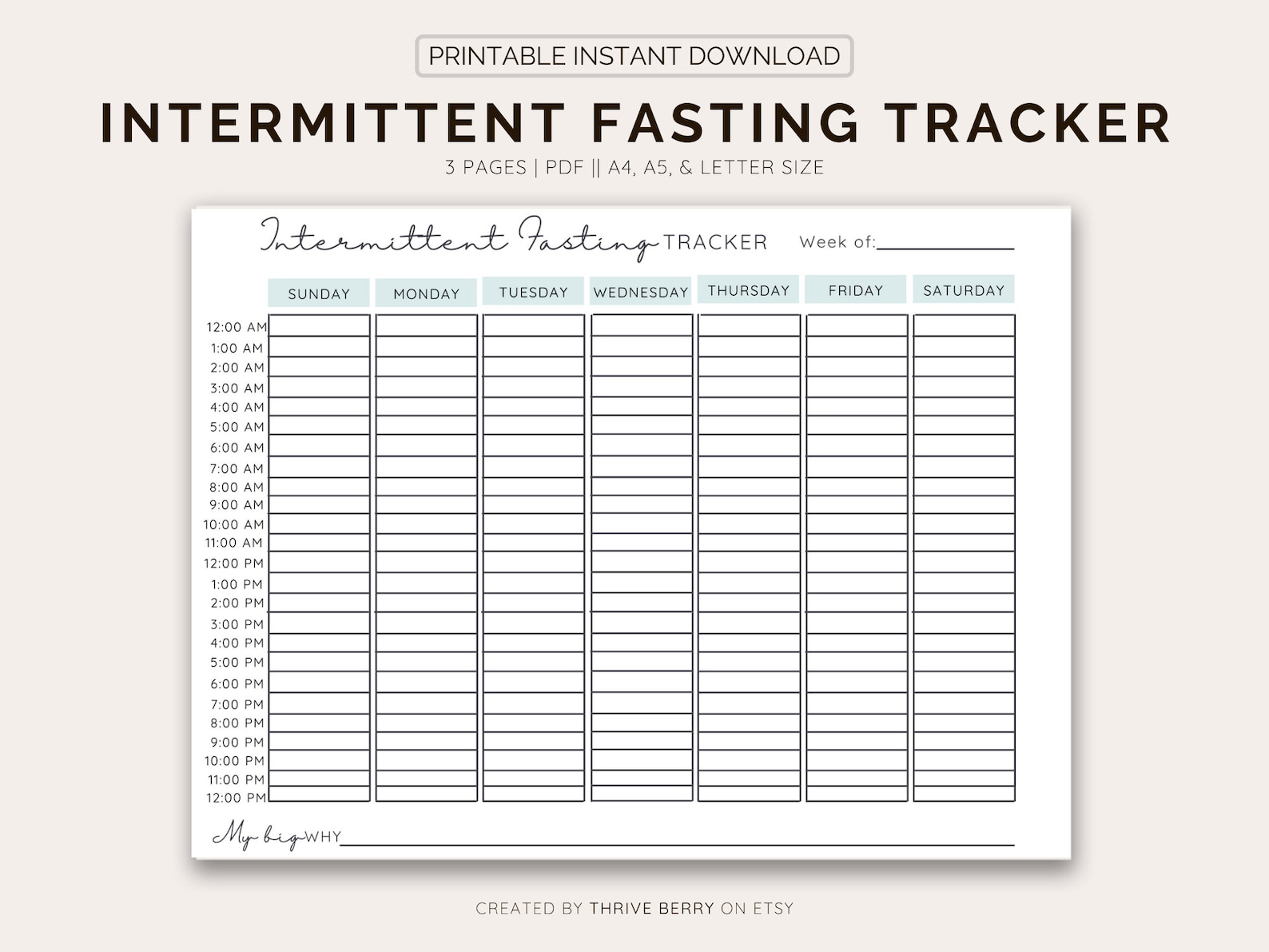 Printable Intermittent Fasting Tracker, Intermittent Fasting Journal ...