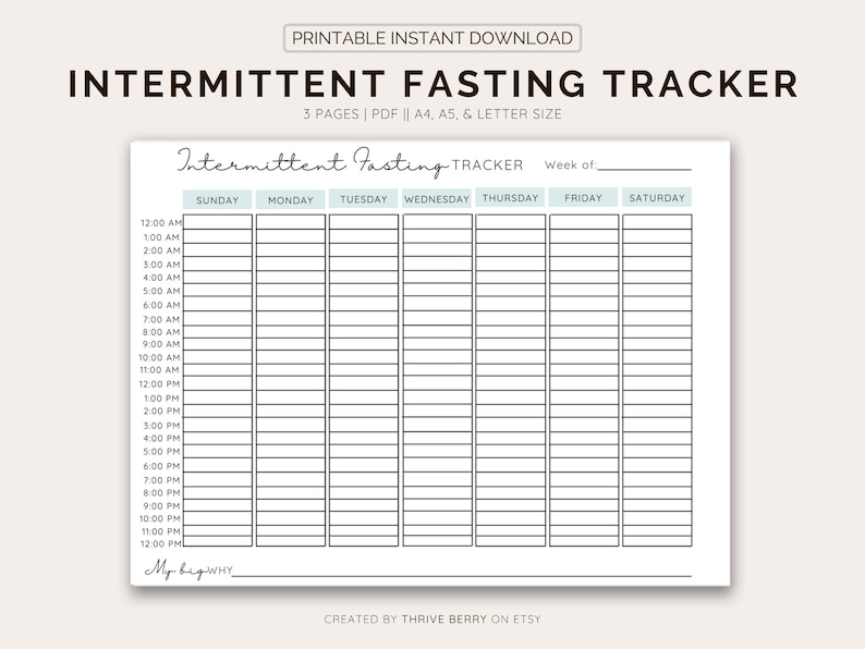 Printable Intermittent Fasting Tracker, Intermittent Fasting Journal ...
