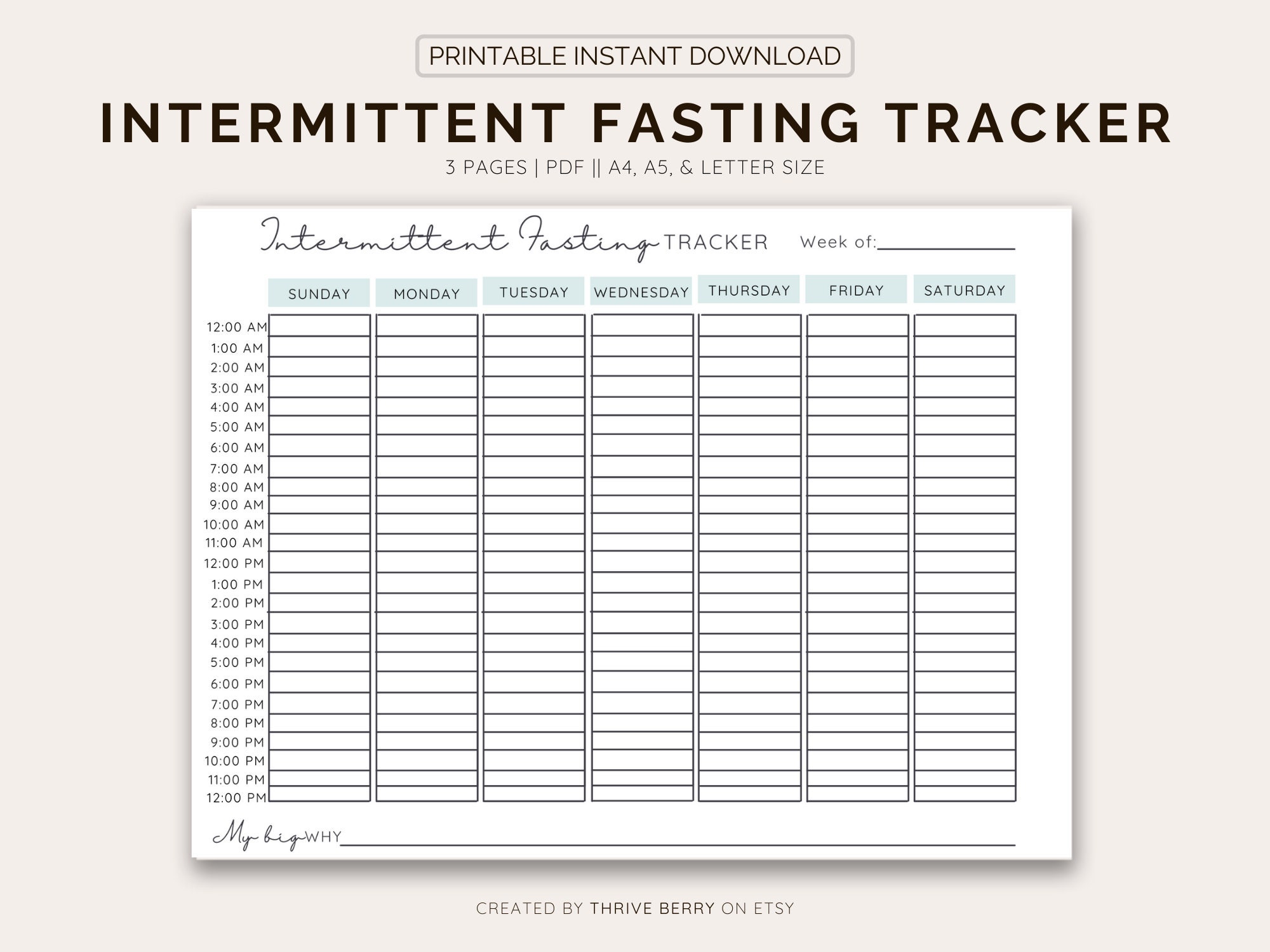Printable Intermittent Fasting Tracker, Intermittent Fasting Journal ...