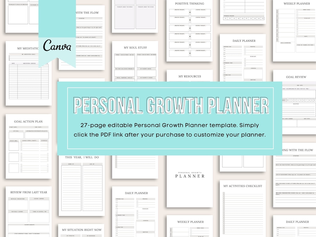 Personal Growth Journal Template, Editable Canva Template, Personal ...