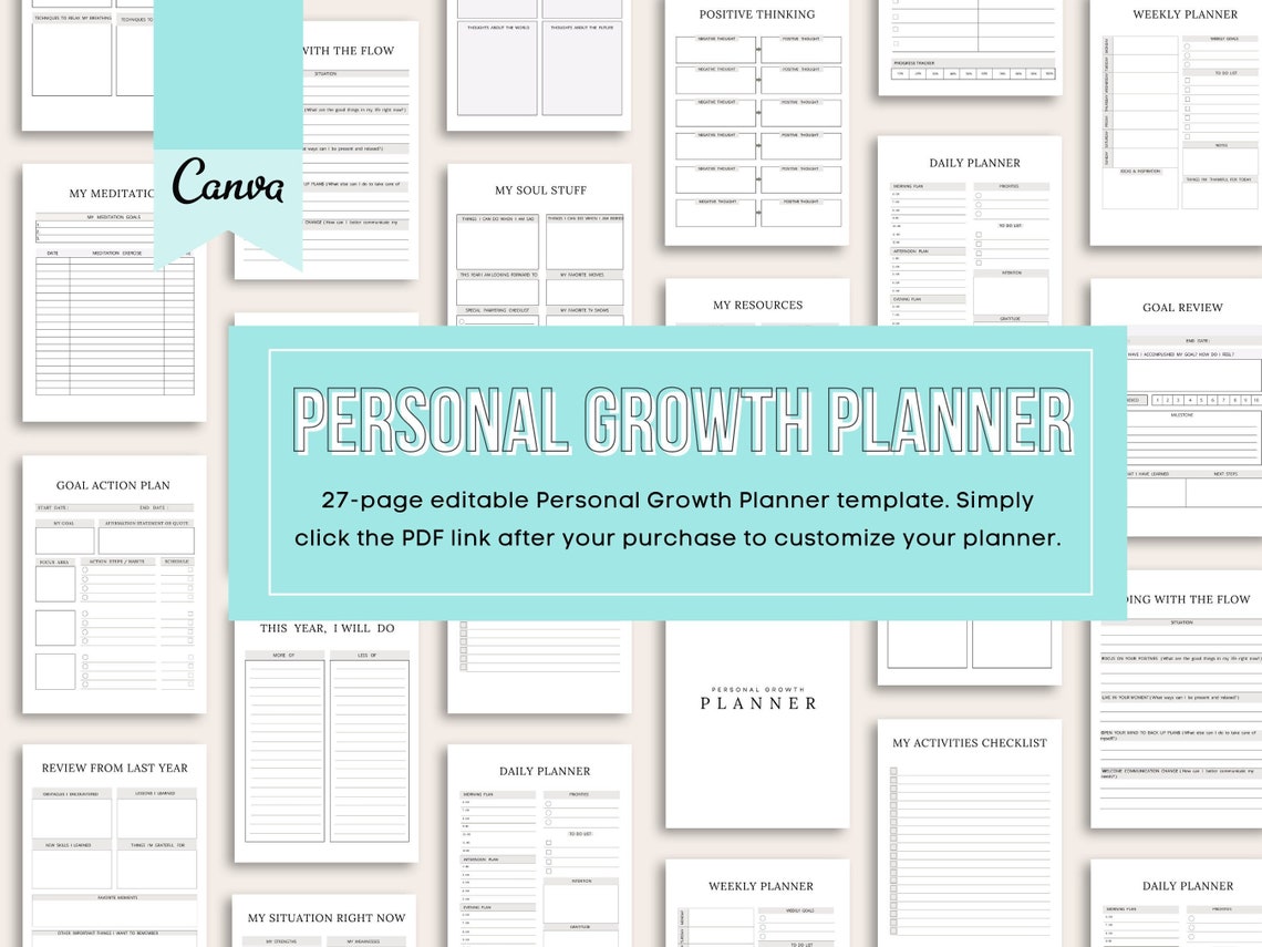 Personal Growth Journal Template, Editable Canva Template, Personal ...